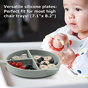 Andy Bear Suction Plates for Baby Silicone Plates Divided, Baby Led Weaning Supplies, Silicone Baby Plates for Toddler, Baby Dishes, BPA Free (Sage)