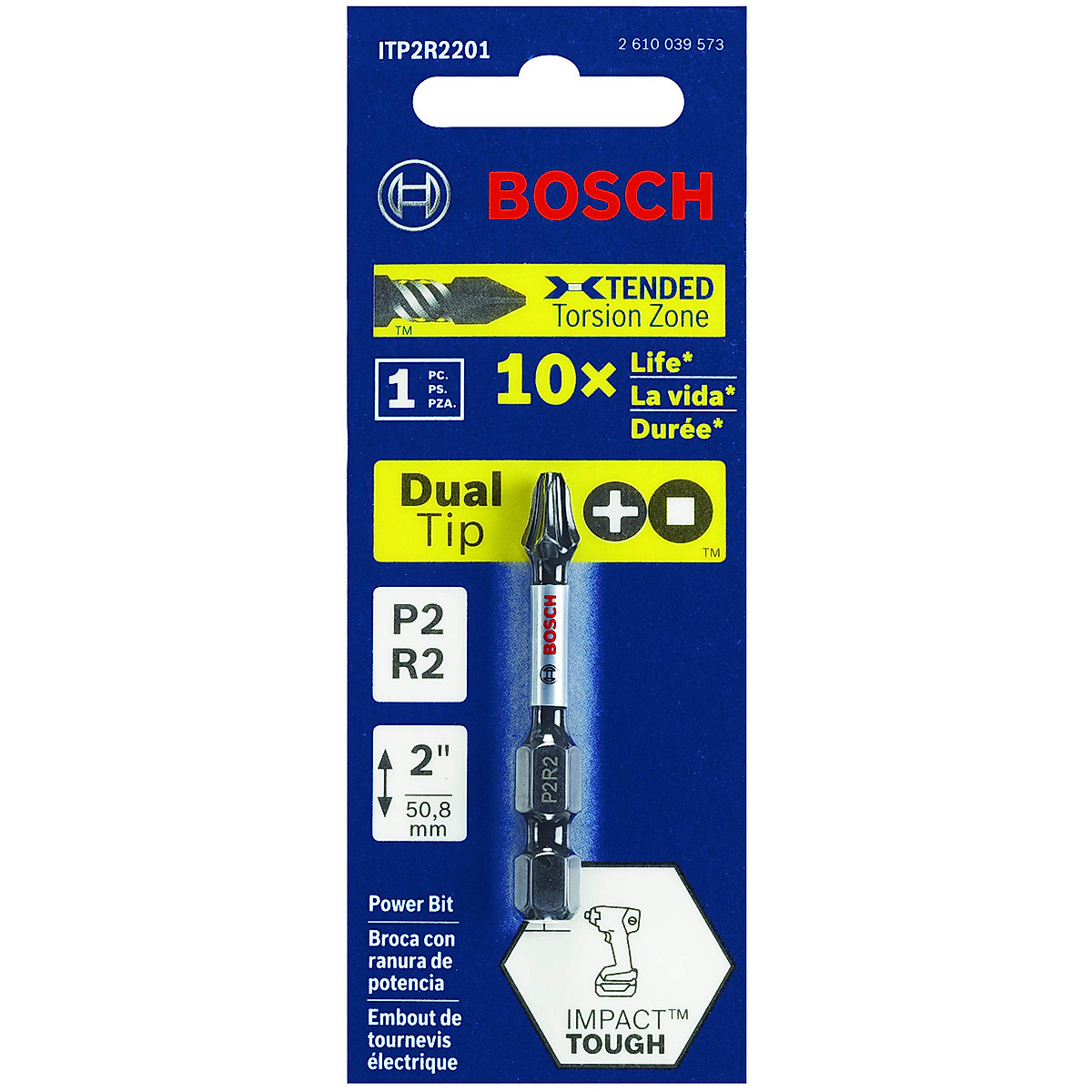 BOSCH ITP2R2201 1-Piece 2 In. Phillips/Square #2 Impact Tough Screwdriving Power Bit