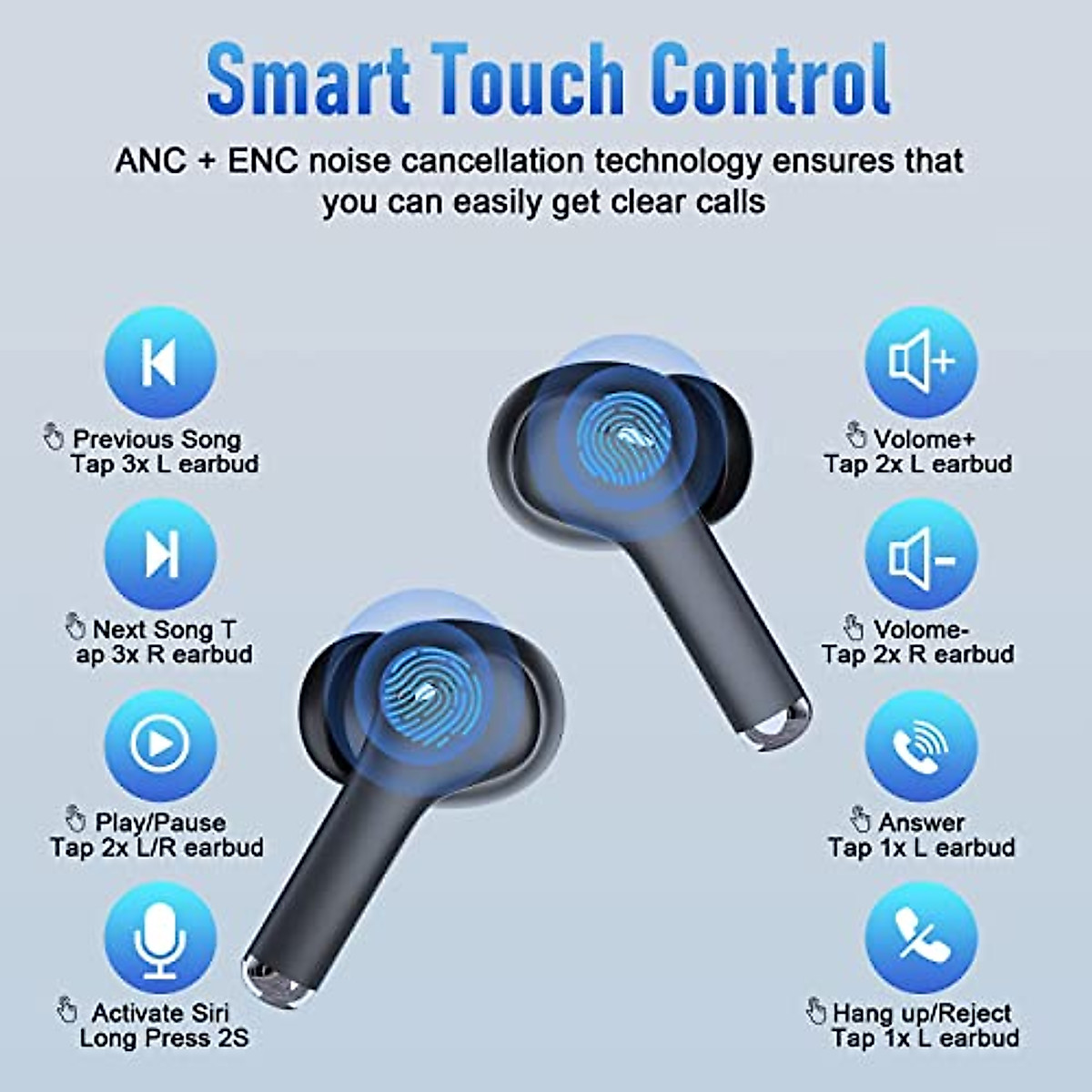 Turkal Wireless Bluetooth 5.3 Earbuds Compatible with iPhone & Android,Deep Bass Noise Cancelling Headphones with 4 Mic,27H Playtime,IPX5 Sweat Resistant,HiFi Stereo Sound in-Ear Blue Tooth Earphones