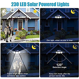 Wind Star Solar Lights Outdoor with Motion Sensor,Solar Motion Lights Solar Flood Lights Waterproof Solar Spotlight Adjustable 3 Heads for Front Door Patio Garden Garage