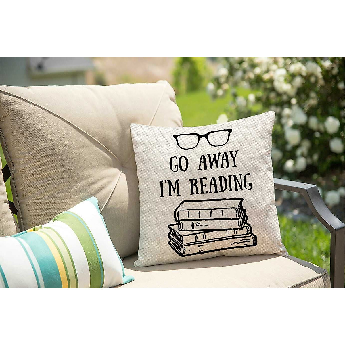 Book Lover Reading Books Club Librarian Black Glasses Go Away I'm Reading Cotton Linen Throw Pillow Case Home Decorative Cushion Cover for Sofa Couch Bedding 18x18 Inches