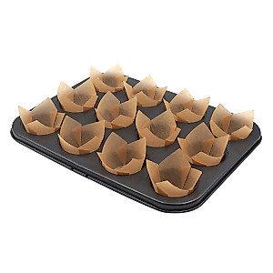 Aunifun 180 Pieces of Tulip Baking Paper Cups Cupcake Muffin Liners Pans Wrappers in 3 Colors, White, Natural, Brown