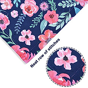 HOMRITAR Baby Blanket for Girls Super Soft Double Layer Minky with Dotted Backing, Elegant Receiving Blanket with Pink Floral Multicolor Printed Blanket 30 x 40 Inch(75x100cm), Navy Blue