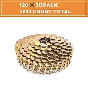 BHTOP 3600 Count Coil Roofing Nails 3/4-Inch x .120-Inch for Roofing Nail Gun, 15 Degree Round Head Wire Weld Collated Roofing Nail, Smooth Shank Electro Galvanized Air Nails for Roofs