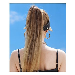 Women Wide Brim Straw Visor Sun Hat UV Protection Packable Beach Cap for Summer UPF 50+(Khaki)