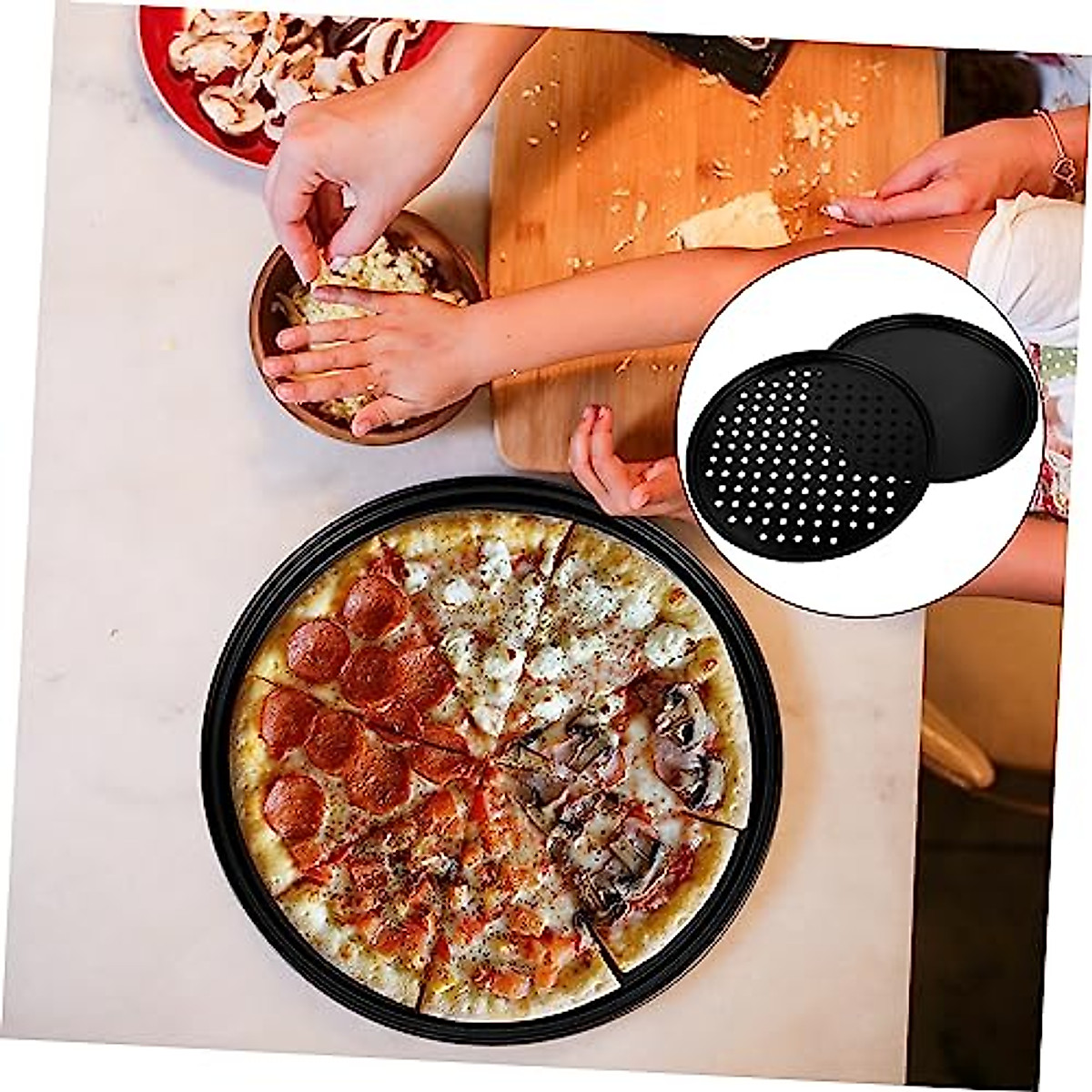 Hemoton 2pcs Non-stick Pizza Pan Nonstick Toast Pie Crisper Tray Pizza Baking Tray Muffin Tray Bread Loaf Pans for Baking Oven Tray Home Baking Tray Baking Pan Set Bakeware Pan Black Tool