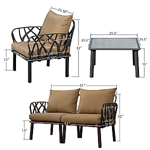 Domi Outdoor 4 PCS Patio Conversation Set with Removable Grey Cushions, Plastic Dining Table and Chairs Dining Set for Garden Lawn Yard