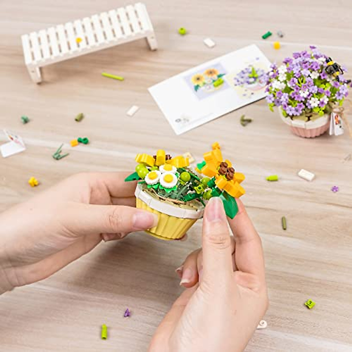 QLT Mini Bricks Flower Mini Sunflower Bonsai Tree Building Block Set 2PCS Botanical Collection Construction Building Toy, Creative Gift for Her Girls Women Adults 6+（Not Compatible with Lego Set ）