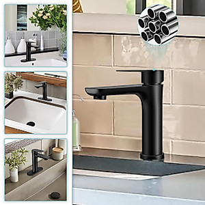 Homikit Bathroom Faucets, Black Bathroom Sink Faucet for 1 Hole or 3 Holes, Matte Black Faucet for Bathroom Sink with Pop Up Drain & Supply Hoses, Stainless Steel Single Handle RV Vanity Basin Faucet