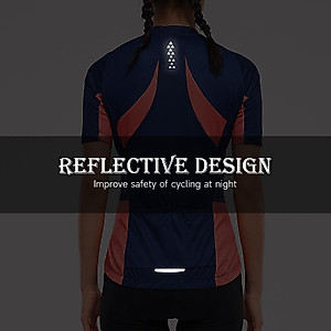 Santic Women's Cycling Jersey Short Sleeve Biking Shirt Full Zip Tops with 3 Pockets Breathable Quick Dry Navy