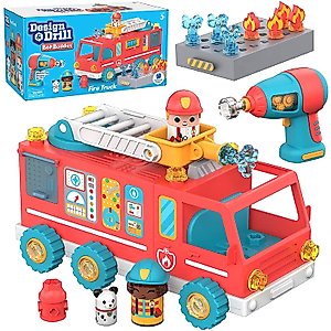 Educational Insights Design & Drill Bolt Buddies Fire Truck Take Apart Toy with Electric Toy Drill, Preschool STEM Toy, Gift for Boys & Girls, Ages 3+