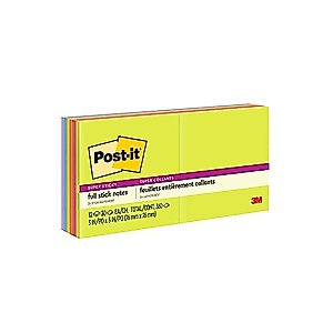 Post-it Super Sticky Full Stick Notes, 3x3 in, 12 Pads, 2x the Sticking Power, Energy Boost Collection, Bright Colors (Orange, Pink, Blue, Green), Recyclable (F330-12SSAU)