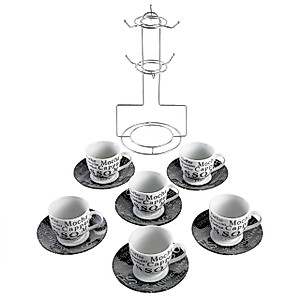 Gibson Home Expressions Espresso Saucer Set, 13PC Cups Stand, White/Black