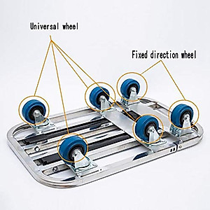 Generic Trolley Stainless Steel Tray Retractable Folding Cart 6 Wheels with Universal Wheels Hand Trucks Household Warehouse Heavy Duty Hand Trucks (Color : Without Brake, Size : 68 * 38 * 56-104cm)