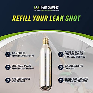 Leak Saver - Leak Shot Refrigerant Grade CO2 Refill Cartridges (8 Pack) - Refill for The Leak Shot HVAC Kit (Sold Separately) - for A/C & Refrigeration Systems - USA Made
