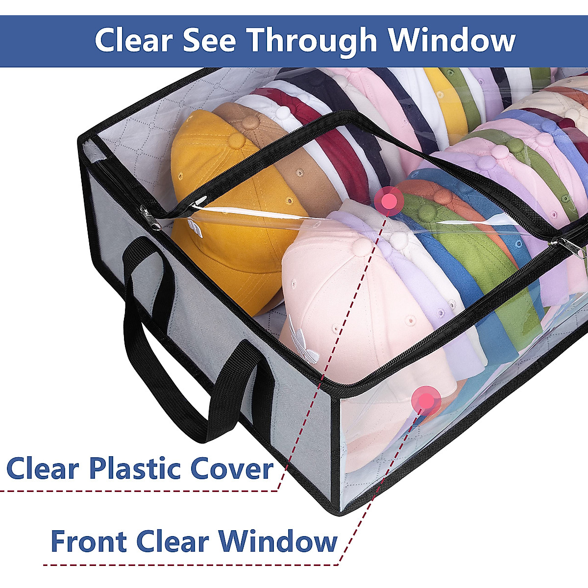 AOODA Hat Storage for Baseball Caps Organizer, Large Holds up to 40 Hats Wide Hat Organizer for Closet Cap Holder, Grey