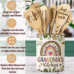 Rabbitable Gifts for Grandma, Ceramic Utensil Holder for Cooking with Wooden Spoons Mothers Day Gifts for Grandma, Grandma Mothers Day Gift Cooking Tools Kitchen Utensils Set with Wooden Spoons for 6