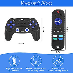 Zoyomax Silicone Baby Teether Toys, Game Controller Sensory Teether Toys Baby Teething Remote for Babies 6-18 Months, Teething Remote Control for Toddler Boy and Girl (Black)