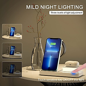 FASLY Wireless Charger for iPhone 14/13/Pro/Mini/Max/12/11/XS/XR/X/8 /Samsung, 3 in 1 Charging Station Dock Stand with Night Light for Apple iwatch 8/Ultra/7/SE/6/5/4/3/2, AirPods 3/2/Pro (White)