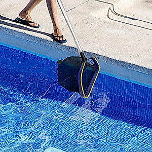 Poolvio Pool Deep Skimmer Net with 3ft - 10ft 1.0mm Thick Adjustable Telescopic Pole & Fine Mesh Bag Leaf Skimmer Rake Net for Above Ground & Inground Swimming Pools, Removes All Debris