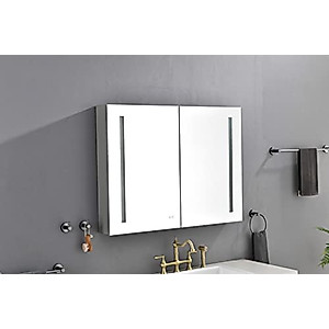 HomSof 40x 30 Inch LED Large Rectangular Black Aluminum Alloy Surface Mount Medicine Cabinet with Mirror