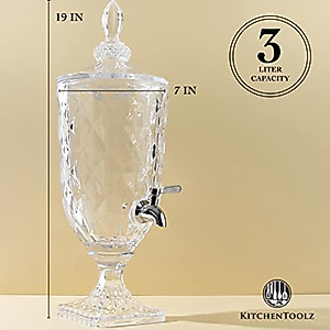 3.2 Quart Glass Iced Beverage Dispenser with Stainless Steel Spigot on Glass Pedestal, Decorative Mason Drink Dispenser For Parties, Sun Tea, Iced Tea, Water or Kombucha - 3 Liter