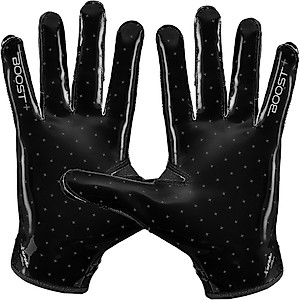 Grip Boost Football Gloves Solid Stealth 6.0 Boost Plus Men's Receiver Gloves - Adult and Youth Sizes (Solid Black, X-Large)