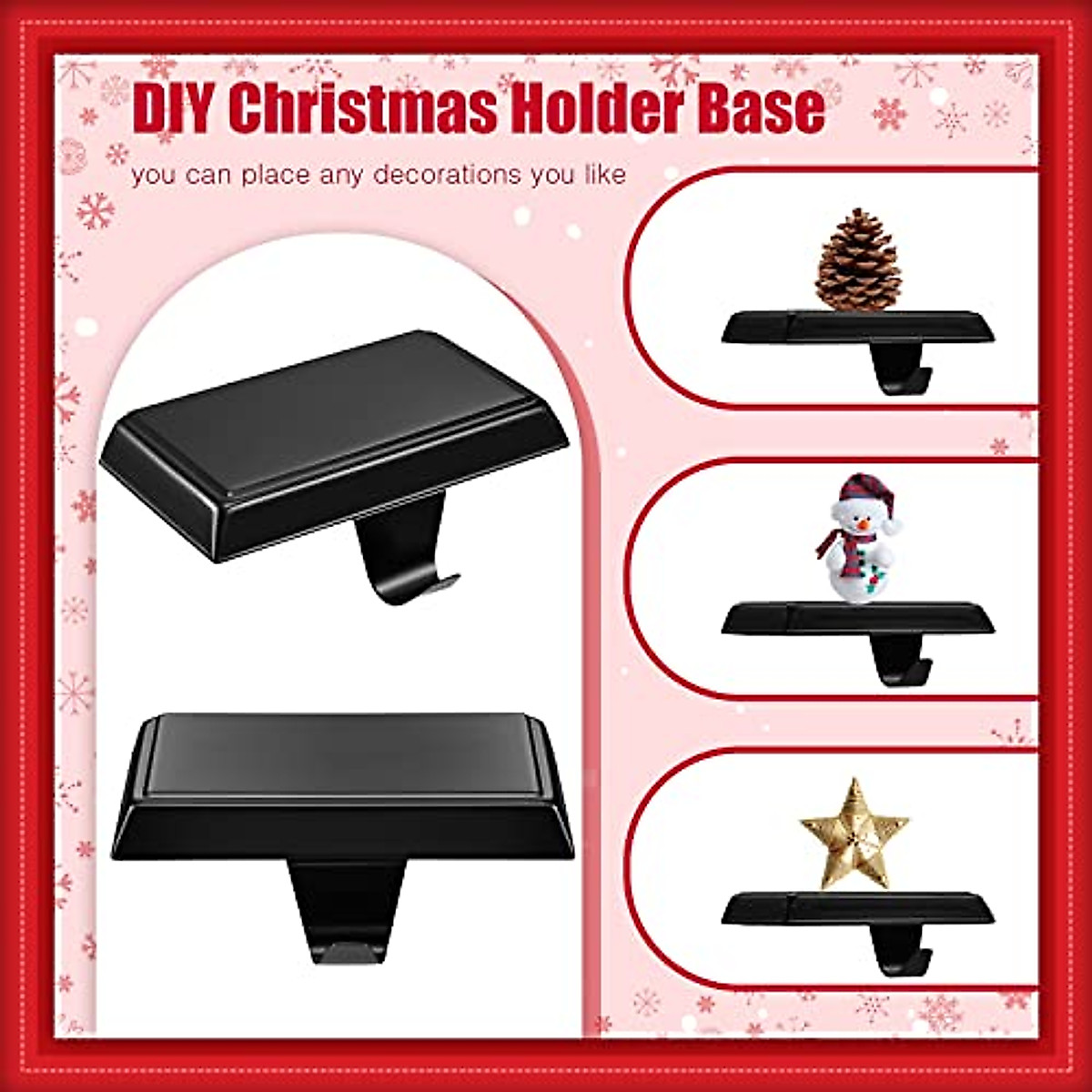 Zhengmy Christmas Stocking Holders Mantel Stocking Hangers Metal Hanging Hooks Stocking Holders Bases for Fireplace Free Standing Christmas Xmas Party Decoration (Black, 6 Pieces)