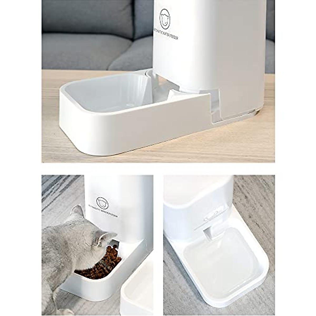 Pet Food Feeder and Water Feeder Set Self-Dispensing Gravity - Dog Automatic Feeders Cat Water Dispenser for Large Middle Small Cats Dogs Kitten Puppy, White, 11.4X5.8X10.8 inch