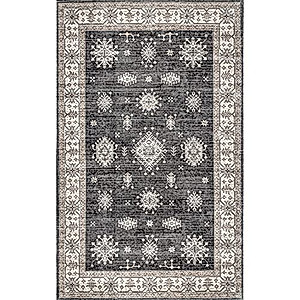 nuLOOM Mollie Machine Washable Traditional Border Area Rug, 5' x 8', Charcoal