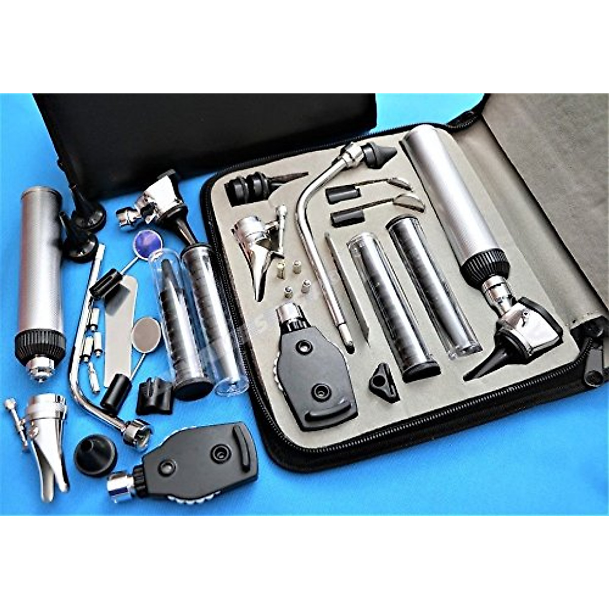 Cynamed-All in -1-Premium Fiber Optic LED Otoscope Physician Approved Ear Eye Care Professional Home ENT Diagnostic Set Adult & Child 20 x Reusable Specula Zipper Case Set