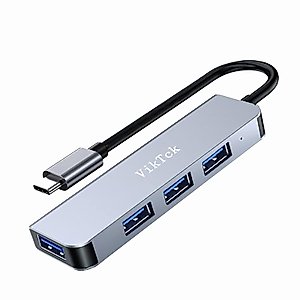 VikTck USB C to USB Hub 4 Ports,USB Type C to USB 3.0 Hub Adapter Thunderbolt 3 to USB Hub for MacBook Pro,iMac,iPad Pro,Surface Pro,Google,Chromebook,XPS,Notebook PC,Drives,Mobile HDD and More, Gray