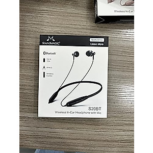 SoundMAGIC S20BT Neckband Bluetooth Headphones Wireless Earphones HiFi Stereo in Ear Headset with Microphone Lightweight Sports Earbuds Long Playtime Stable Connection Black