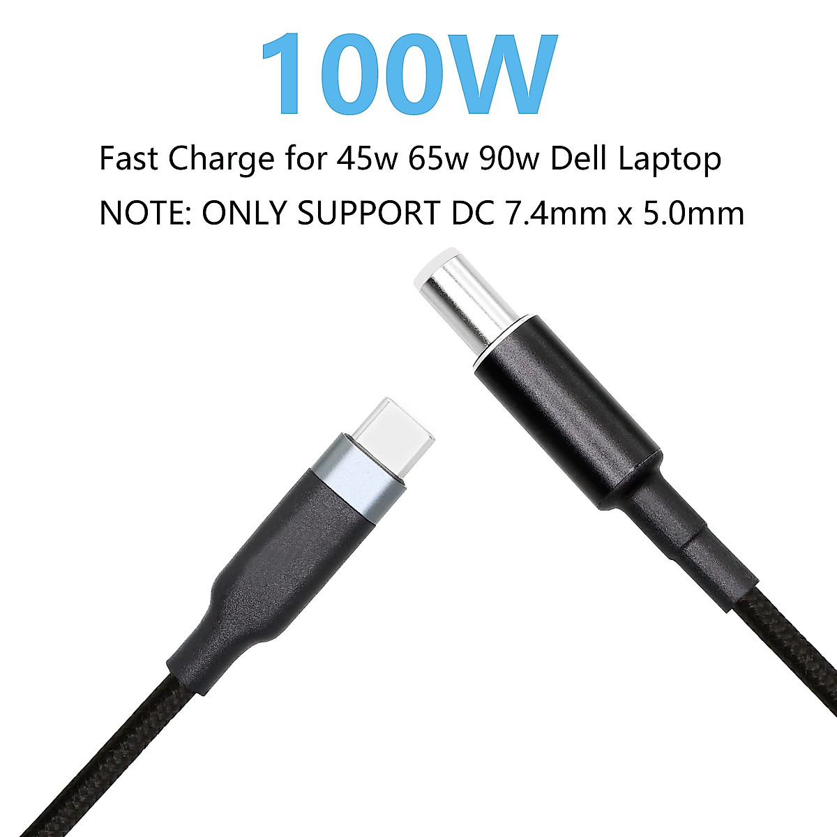 CERRXIAN 6.5ft 100W PD USB Type C Male Input to DC 7.4 x 5.0mm (7.4x0.6) Male Power Charging Cable for Dell Inspiron 15 3521 3537 3531 15R 5521 5537 17 3721 5748 17R 5737 5721(7406D-100W)