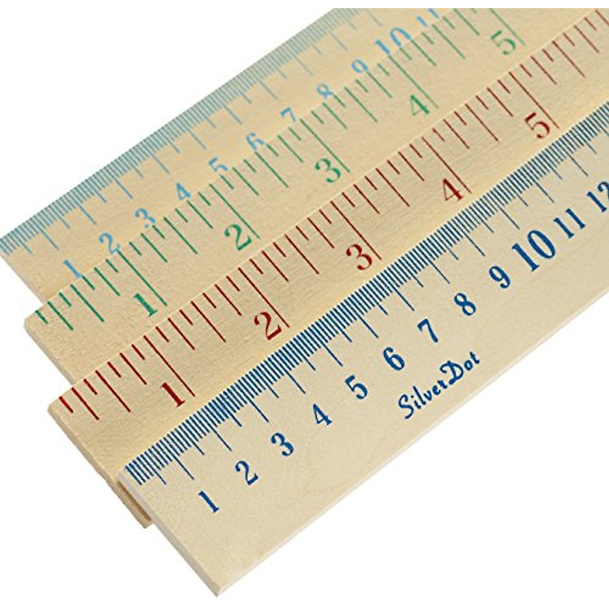 SILVERDOT 12-Pack Wooden Yardsticks (Double-Sided with Inches and Centimeters, 1/5" Thick), Assorted Colors