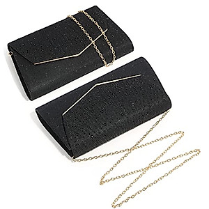 DETARA Women Evening Handbag Glitter Sequins Clutch Purses for Women Shiny Crossbody Bag Formal Wedding Party Prom Purse (Black 305B)