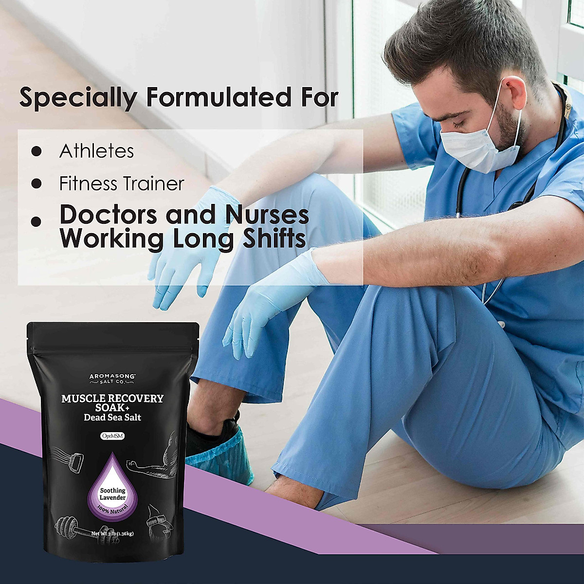 Aromasong Muscle Recovery Bath Soak with Dead Sea Salt, OptiMSM, Magnesium Flakes & Essential Oils for Post Workout Soreness - Made in USA - 14 oz. Bag Bath Salt for Pain Relief.