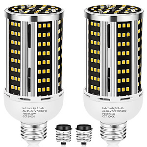 35W 2 pack LED Corn Light Bulb,3000K Warm White(300W Equivalent ) Commercial Grade E26/E39 5000LM Medium Mogul Base LED Lamp,Large Area Lights For Outdoor Indoor Garage supermarket Factory Bay Light
