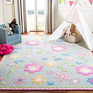 SAFAVIEH Kids Collection 8' x 10' Blue/Multi SFK311A Handmade Floral Wool Area Rug