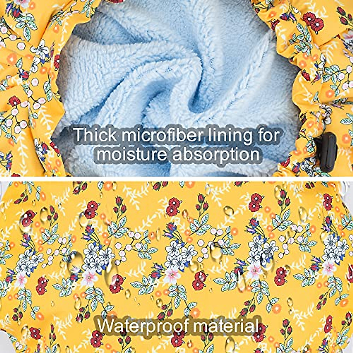 Luxury Shower Cap for Women, Waterproof Reusable Shower Caps Double Layers Microfiber Terry Lined with Dry Hair Function, Extra Large for Long Hair, Adjustable for Most Heads Size