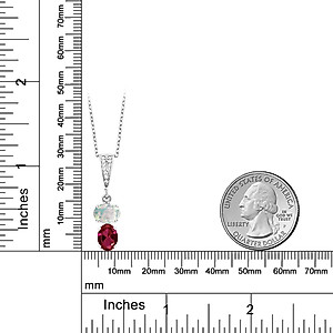 Gem Stone King 925 Sterling Silver White Simulated Opal and Red Created Ruby Pendant Necklace For Women (2.27 Cttw, Gemstone October Birthstone, Oval Cabochon 8x6MM, with 18 Inch Chain)