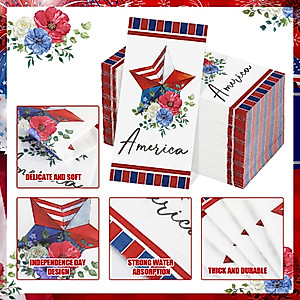 200 Pcs 4th of July Napkins Patriotic Guest Napkins Disposable Paper Napkins 2 Ply America Cocktail Napkins Hand Towel for Election Day Veterans Day Independence Day USA Party (Floral Star)