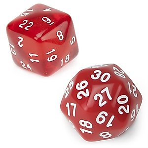 Set of 24 and 30 Sided Polyhedral Dice - Translucent Red D24 and D30 with White Numbers - Pair of Odd Dice - For Determining Dates and Times, RPG Storytelling - Great Addition to Dice Collections