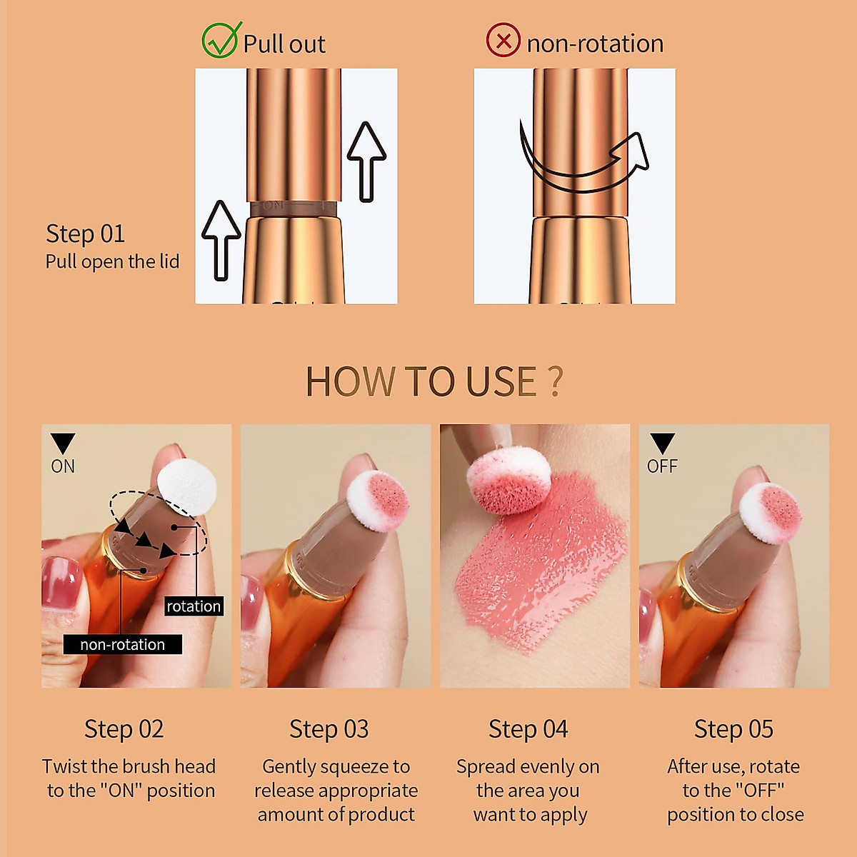 Yeweian Contour Beauty Wand, Liquid Face Concealer Contouring with Cushion Applicator, Natural Matte Finish, Lightweight Blendable Cream Bronzer Stick Makeup, Cruelty-free（Contour）