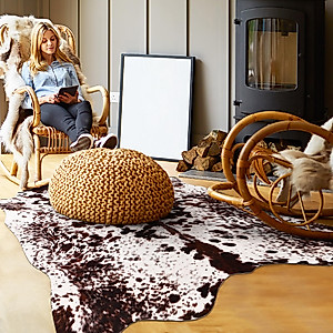 SVATOUCH Premium Cowhide Rug 4.6 x 5.2 Feet,Western Decor Faux Cowhide Rug,Thickened Cow Print Rug,Cow Rug for Bedroom Living Room Home Office Decor