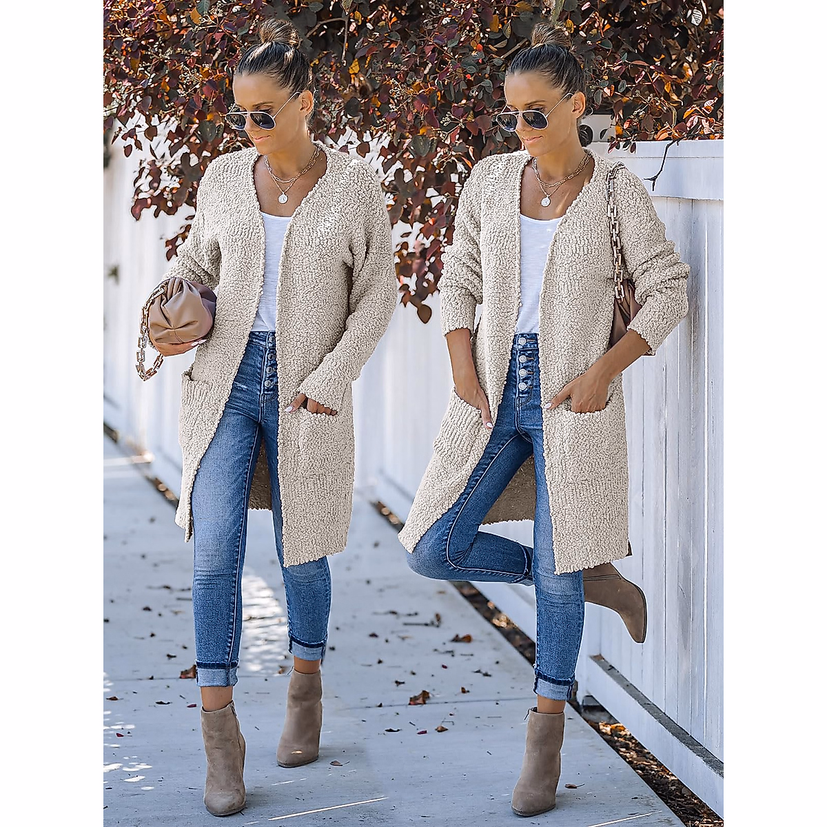 MEROKEETY Women's 2024 Winter Long Sleeve Soft Chunky Knit Sweater Open Front Cardigan Outwear Coat Off-White