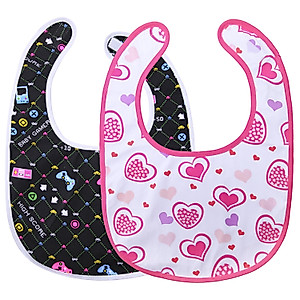 Littleforbig Cotton Waterproof Adult Babydoll Bib with Adjustable Velcro Closure Printed 2 Packs - Gamer and Princess Hearts Adult Bibs