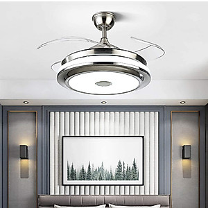 Fandian 36'' Modern Ceiling Fans with Light Smart Bluetooth Music Player Chandelier 3 Colors 3 Speeds Invisible Blades with Remote Control, Silent Motor with LED Kits Included (36inch-1)