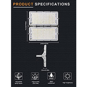 Ankishi 200W LED Flood Lights Outdoor, Waterproof IP67 20000LM Security Floodlights with 2 Adjustable Modules, 6500K Daylight White Outdoor Work Light for Garden, Yard, Stadium, Warehouse, Square