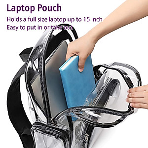 PACKISM Clear Backpack, Heavy Duty Clear Backpack for Adults Transparent See Through PVC Backpack for School, Workplace, Travel, College, Black(for age 12 or above)